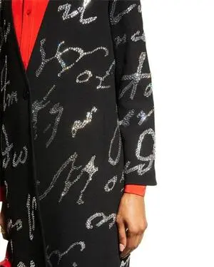 Libertine Mozart Script Embellished V-neck Coat - Black