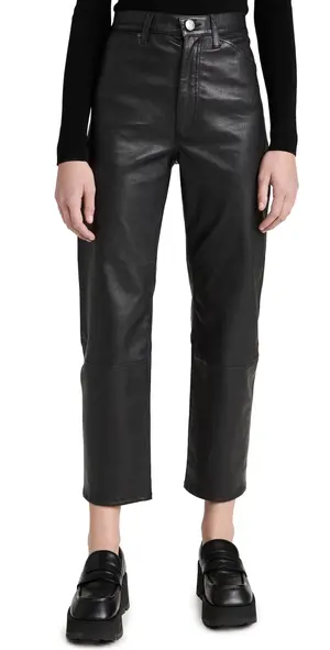 Sprwmn Straight Leg Leather Pants - Black