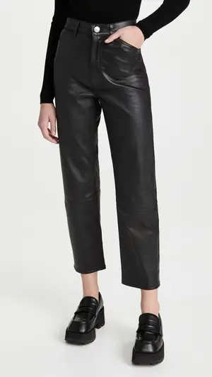 Sprwmn Straight Leg Leather Pants - Black