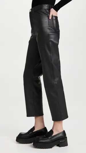 Sprwmn Straight Leg Leather Pants - Black