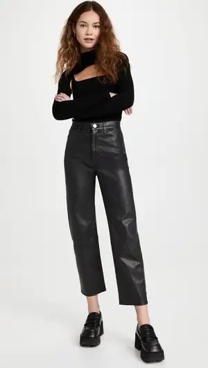 Sprwmn Straight Leg Leather Pants - Black