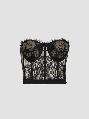 Alexander McQueen Strapless Lace Crop Bustier - Black