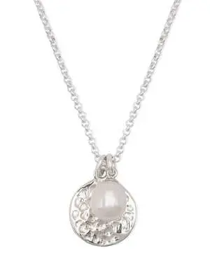 DOWER & HALL Hammered Disc Pearl Pendant Necklace - Silver