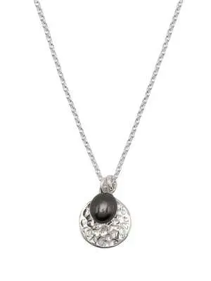 DOWER & HALL Hammered Disc Pearl Pendant Necklace - Silver