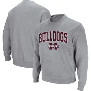 COLOSSEUM Heathered Gray Mississippi State Bulldogs Arch & Logo Tackle Twill Pullover Sweatshirt - Heather Gray