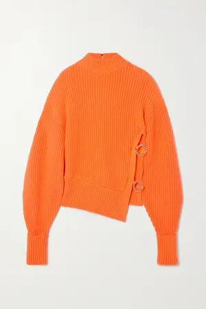 David Koma Embellished Cutout Ribbed Cotton-blend Sweater