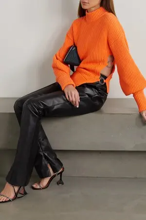 David Koma Embellished Cutout Ribbed Cotton-blend Sweater