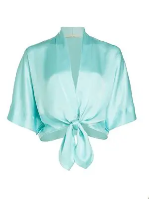 THE SEI Women's Dolman Tie-Front Silk Blouse - Baby Blue  Baby Blue
