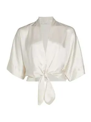 THE SEI Women's Dolman Tie-Front Silk Blouse - Baby Blue  Frost