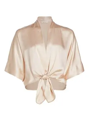 THE SEI Women's Dolman Tie-Front Silk Blouse - Baby Blue  Oat