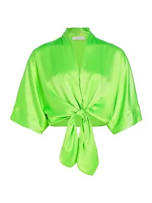 THE SEI Women's Dolman Tie-Front Silk Blouse - Baby Blue  Parakeet