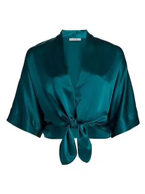 THE SEI Women's Dolman Tie-Front Silk Blouse - Baby Blue  Peacock
