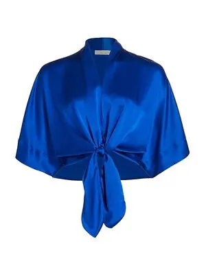 THE SEI Women's Dolman Tie-Front Silk Blouse - Baby Blue  - Sapphire
