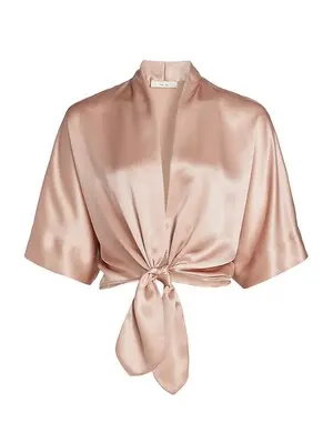 THE SEI Women's Dolman Tie-Front Silk Blouse - Baby Blue  Shell