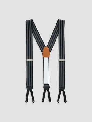 Trafalgar Astaire Grosgrain Striped Suspenders - Black Grey