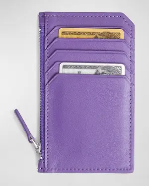 ROYCE NEW YORK Monogrammed Zippered Leather Credit Card Case Purple