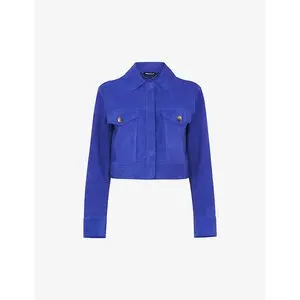 Whistles Blue Taali Cropped Suede Jacket