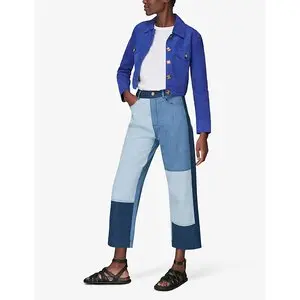 Whistles Blue Taali Cropped Suede Jacket