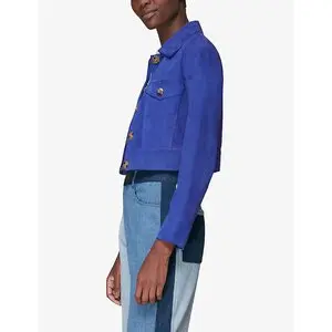 Whistles Blue Taali Cropped Suede Jacket