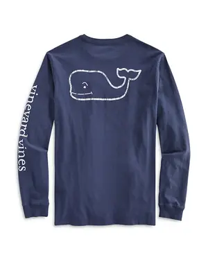 Vineyard Vines Long Sleeve Garment Dyed Vintage Whale Tee - Navy