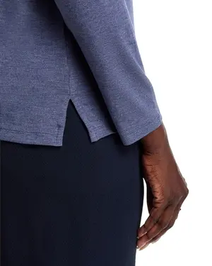 Majestic Filatures Soft Touch Long Sleeve Crewneck With Side Slits - Blue Denim