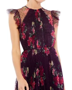 Mac Duggal Floral Flutter Sleeve Midi Dress
