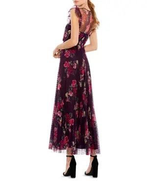 Mac Duggal Floral Flutter Sleeve Midi Dress