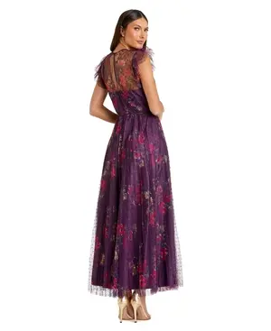 Mac Duggal Floral Flutter Sleeve Midi Dress