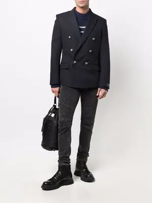 Balmain Ribbed-knee Slim-fit Jeans - Black