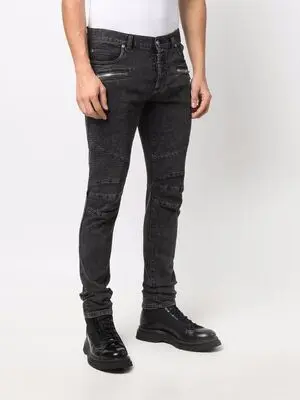 Balmain Ribbed-knee Slim-fit Jeans - Black