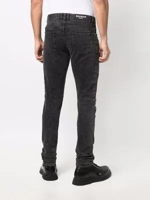 Balmain Ribbed-knee Slim-fit Jeans - Black