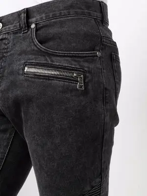 Balmain Ribbed-knee Slim-fit Jeans - Black
