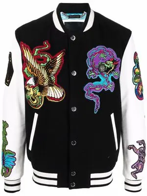 Philipp Plein Tattoo-patches Leather Bomber Jacket - Black
