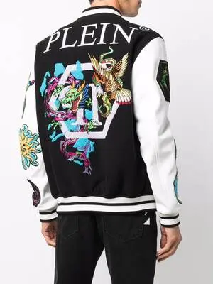 Philipp Plein Tattoo-patches Leather Bomber Jacket