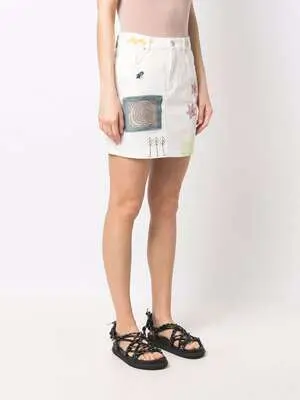 Alexander McQueen Floral-print Denim Mini Skirt - White