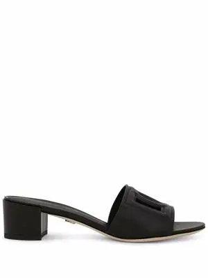Dolce & Gabbana Logo Embossed Calf Leather Sandals - Black