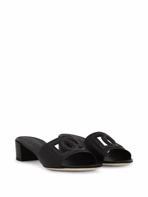 Dolce & Gabbana Logo Embossed Calf Leather Sandals - Black