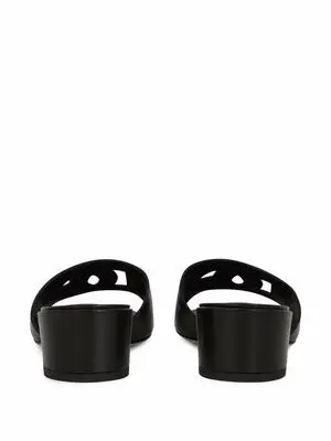 Dolce & Gabbana Logo Embossed Calf Leather Sandals - Black