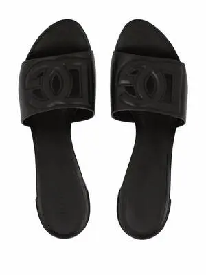 Dolce & Gabbana Logo Embossed Calf Leather Sandals - Black