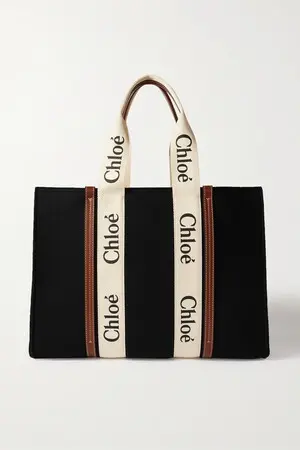 Chloé Woody Large Leather-trimmed Wool-felt Tote