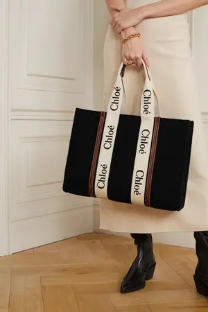 Chloé Woody Large Leather-trimmed Wool-felt Tote