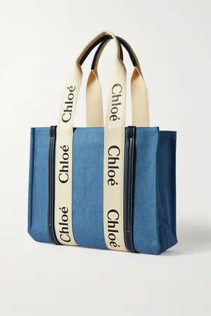 Chloé Woody Medium Leather-trimmed Denim Tote