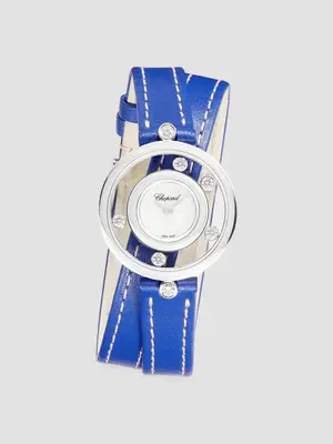 Chopard Happy Diamonds Icons 18k White Gold, Diamond, & Leather Wrap-strap Watch - Blue
