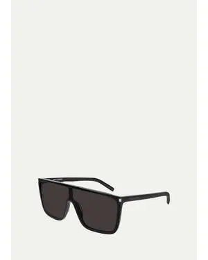 Saint Laurent Mask Flat-top Propionate Shield Sunglasses - Black