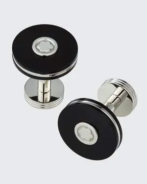 Montblanc Round Resin Stainless Steel Cuff Links Black & Silver