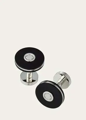 Montblanc Round Resin Stainless Steel Cuff Links Silver