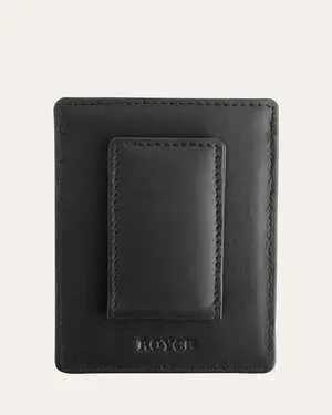 ROYCE NEW YORK Monogrammed Leather Magnetic Money Clip Wallet, Personalized - Black