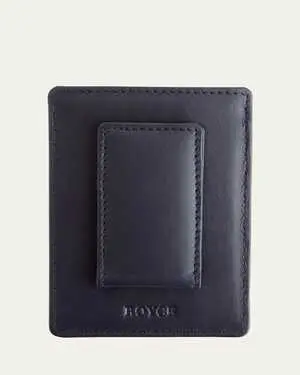 ROYCE NEW YORK Monogrammed Leather Magnetic Money Clip Wallet, Personalized - Navy Blue