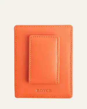 ROYCE NEW YORK Monogrammed Leather Magnetic Money Clip Wallet, Personalized - Orange