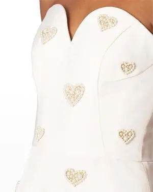 Carolina Herrera Pearl Heart Beaded Strapless Mini Dress